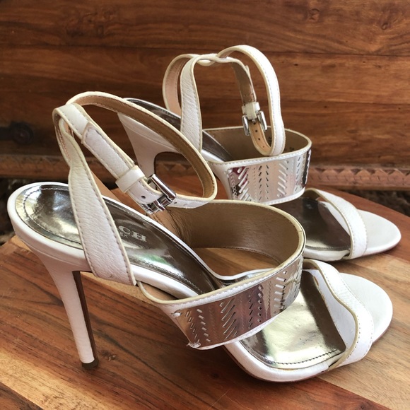 Coach | Shoes | Coach Hadley White Leather Heels | Poshmark